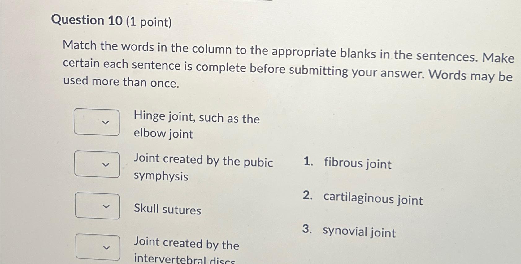 Solved Question 10 (1 ﻿point)Match the words in the column | Chegg.com