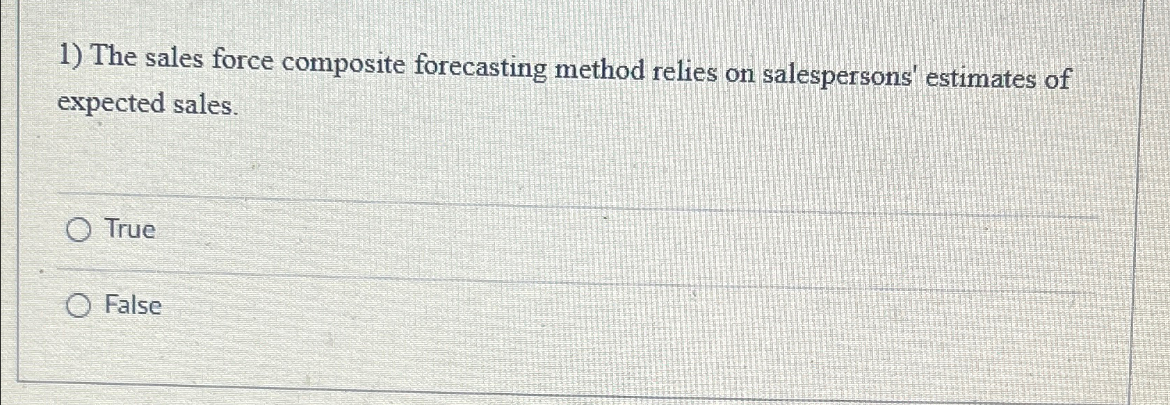 Solved The sales force composite forecasting method relies | Chegg.com