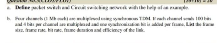Solved a. Define packet switch and Circuit switching network | Chegg.com