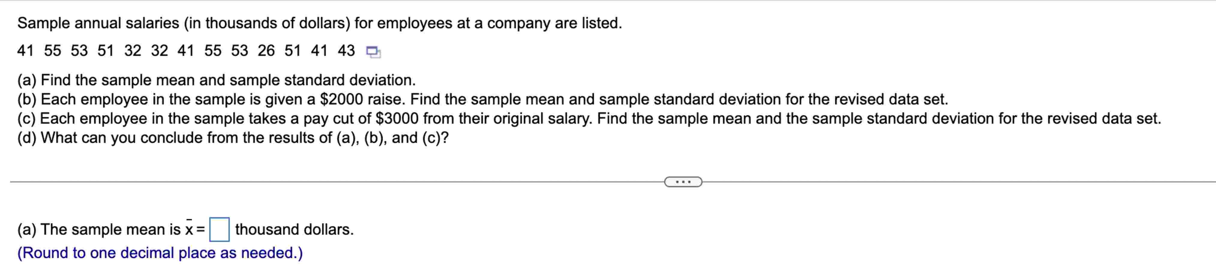 Solved Sample annual salaries (in ﻿thousands of ﻿dollars) | Chegg.com