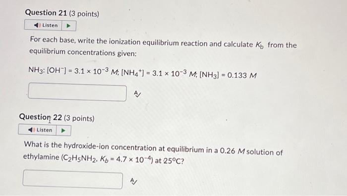 Solved For each base, write the ionization equilibrium | Chegg.com