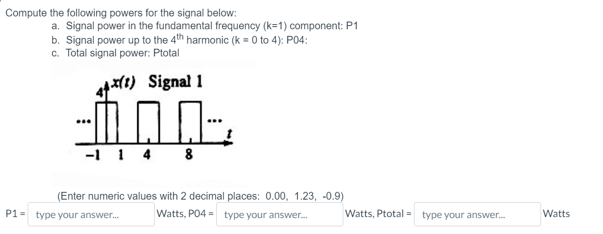 Solved Compute the following powers for the signal below:a. | Chegg.com