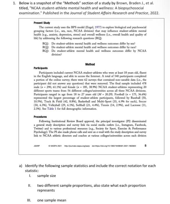 Solved 1. Below is a snapshot of the "Methods" section of a | Chegg.com