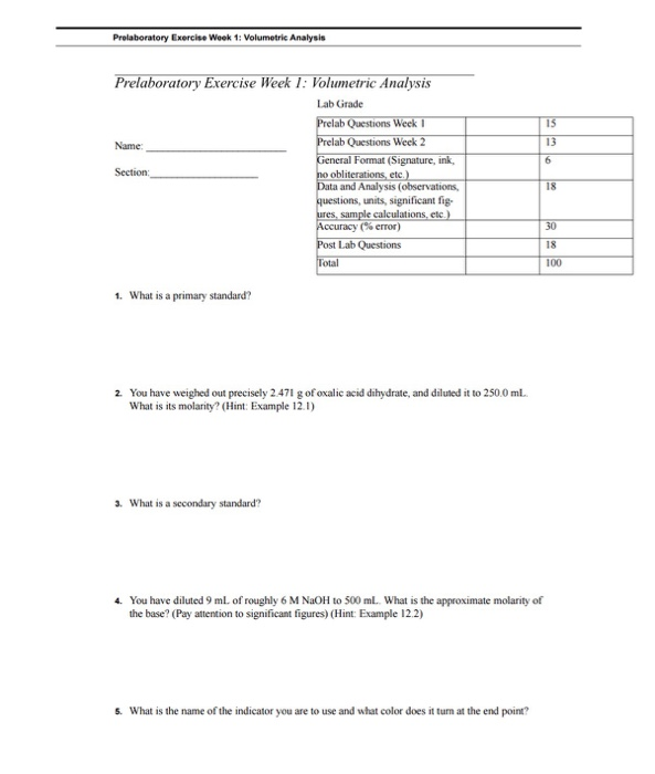 Solved Prolaboratory Exercise Wook 1: Volumotric Analysis | Chegg.com Solved Prolaboratory Exercise Wook 1: Volumotric Analysis | Chegg.com