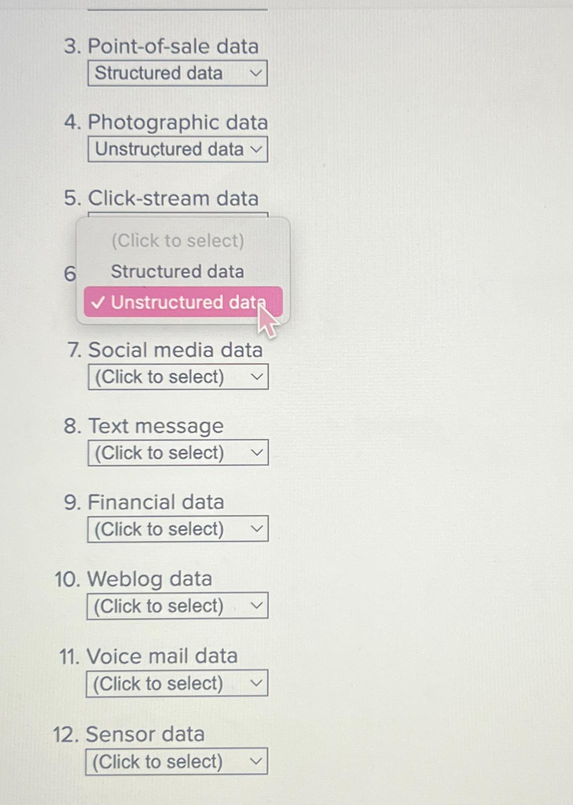 Solved Point-of-sale dataStructured dataPhotographic data | Chegg.com