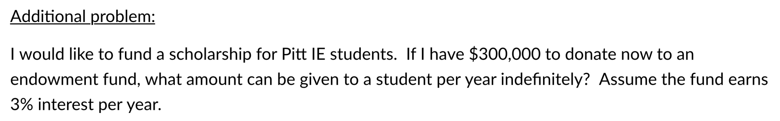 Solved Additional problem:I would like to fund a scholarship | Chegg.com