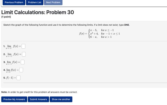 Solved Limit Calculations: Problem 9 (1 point) Given that | Chegg.com