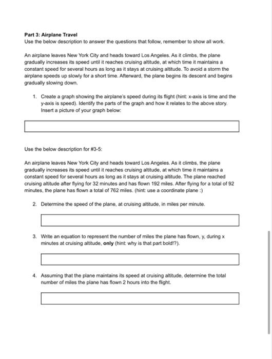 Solved Part 3: Airplane Travel Use the below description to | Chegg.com