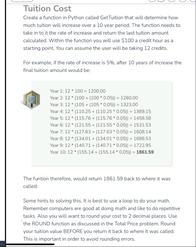 Solved Tuition CostCreate a function in Python called | Chegg.com