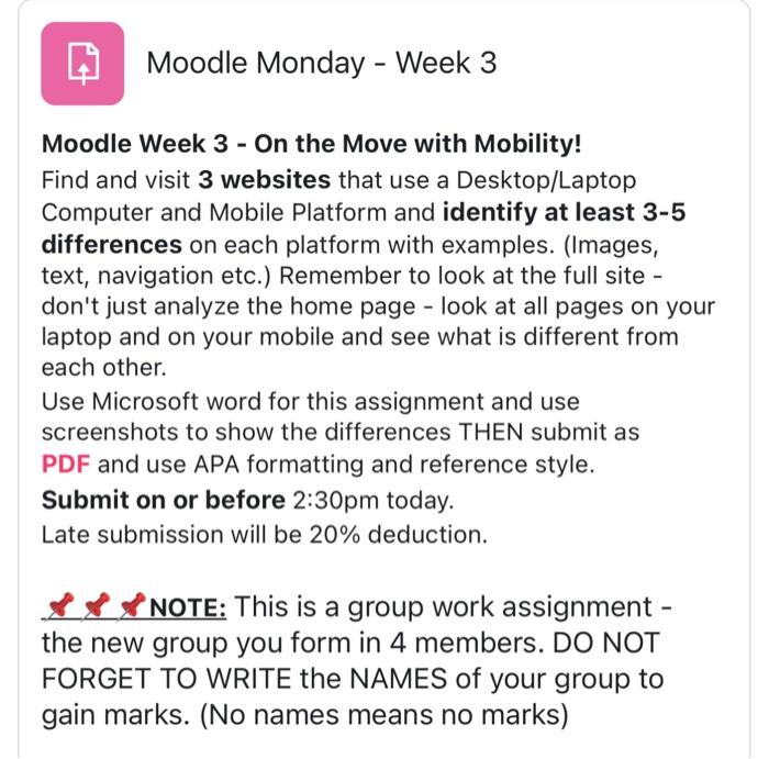 Moodle Monday - Week 3 Moodle Week 3 - On the Move | Chegg.com