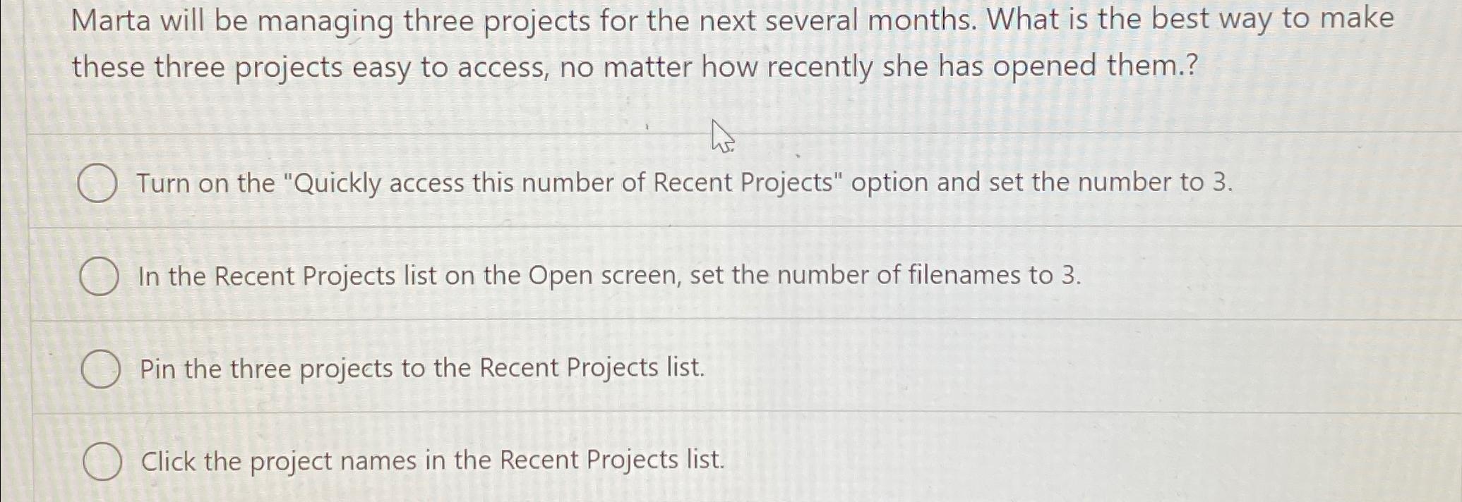 Solved Marta will be managing three projects for the next | Chegg.com