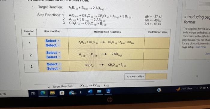 Solved Target Reaction: A2B400+B2(9)→2AB3(a) 23 A2(0)+3 | Chegg.com