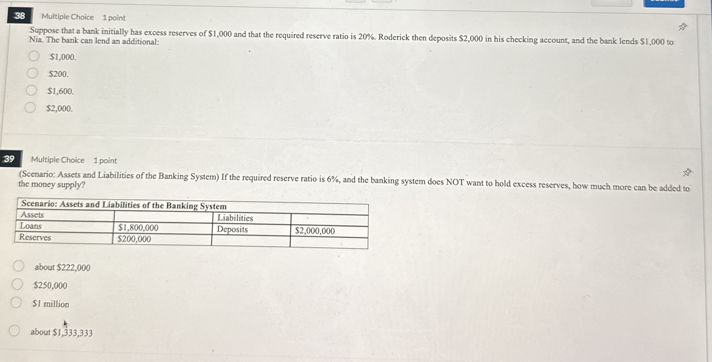 Solved Multiple Choice 1 ﻿pointSuppose that a bank initially | Chegg.com