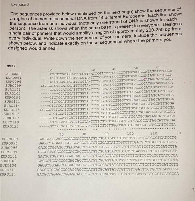 Solved Exercise 2 The sequences provided below (continued on | Chegg.com