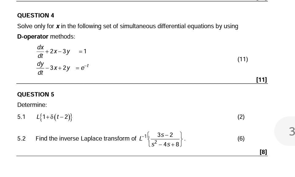 Solved Solve only for x in the following set of simultaneous | Chegg.com