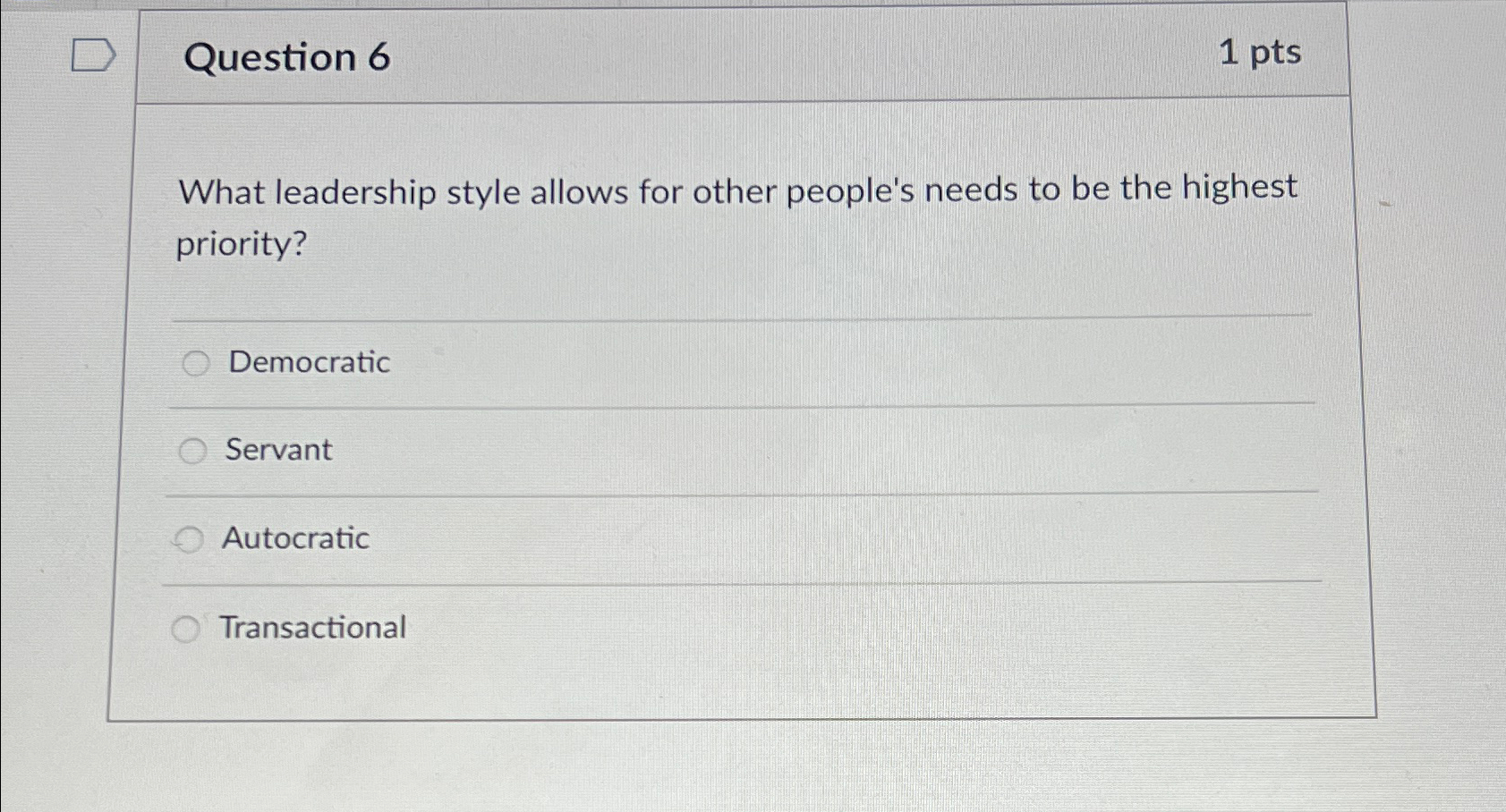 Solved Question 61 ﻿ptsWhat leadership style allows for | Chegg.com
