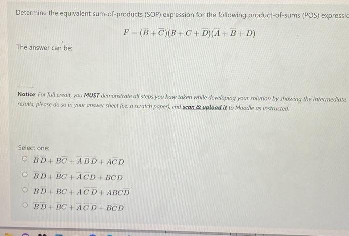 Solved Determine the equivalent sum-of-products (SOP) | Chegg.com