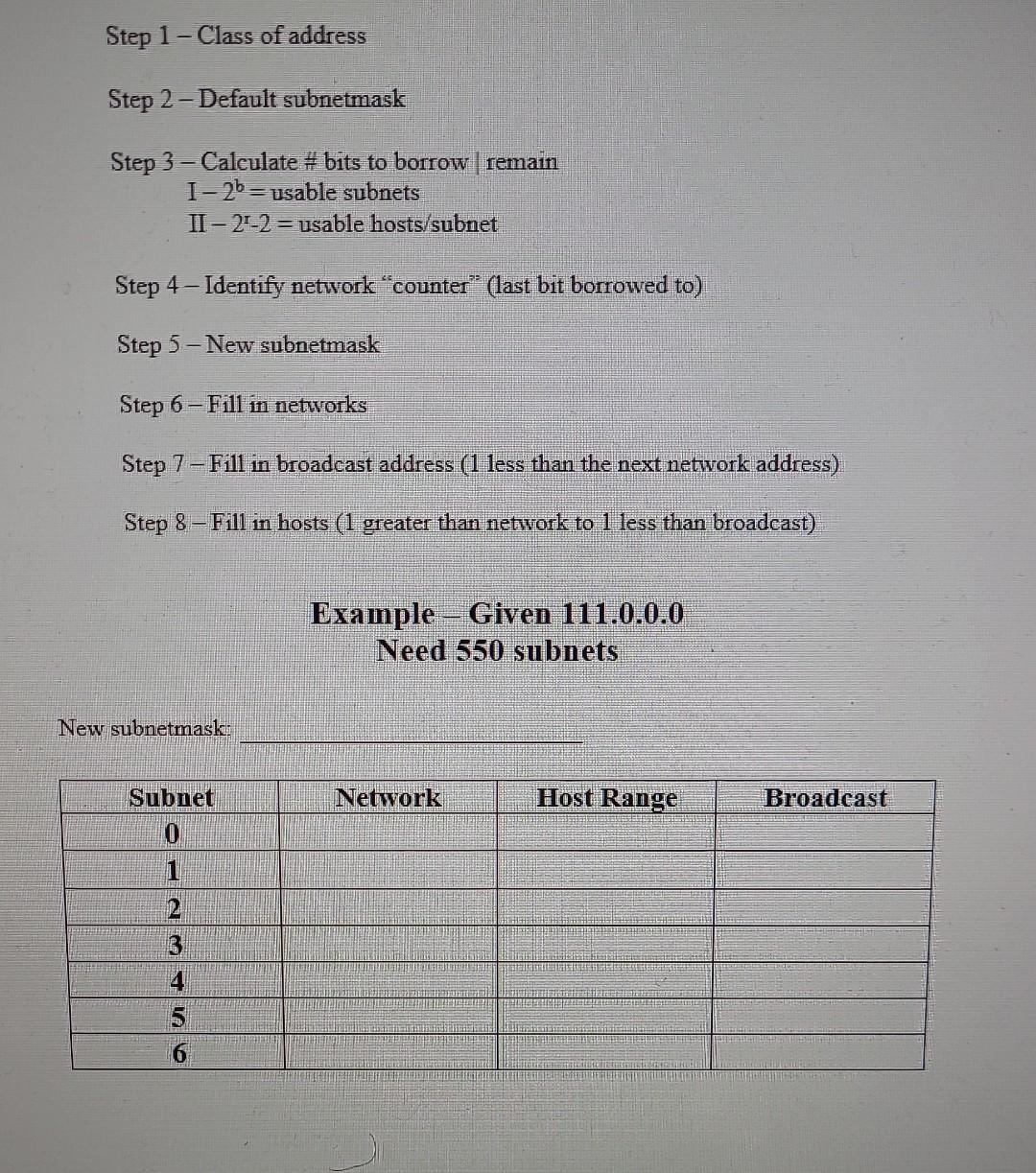 Solved Step 1 Class Of Address Step 2 Default Subnetmask 4219