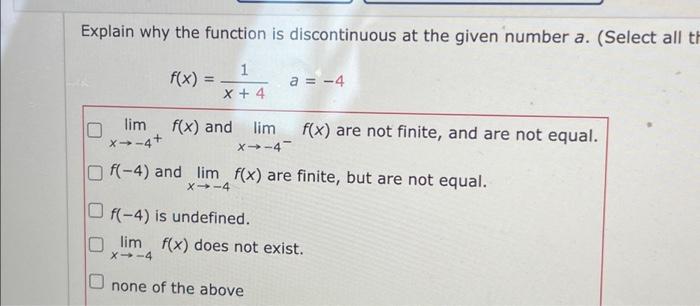 Solved Explain why the function is discontinuous at the | Chegg.com