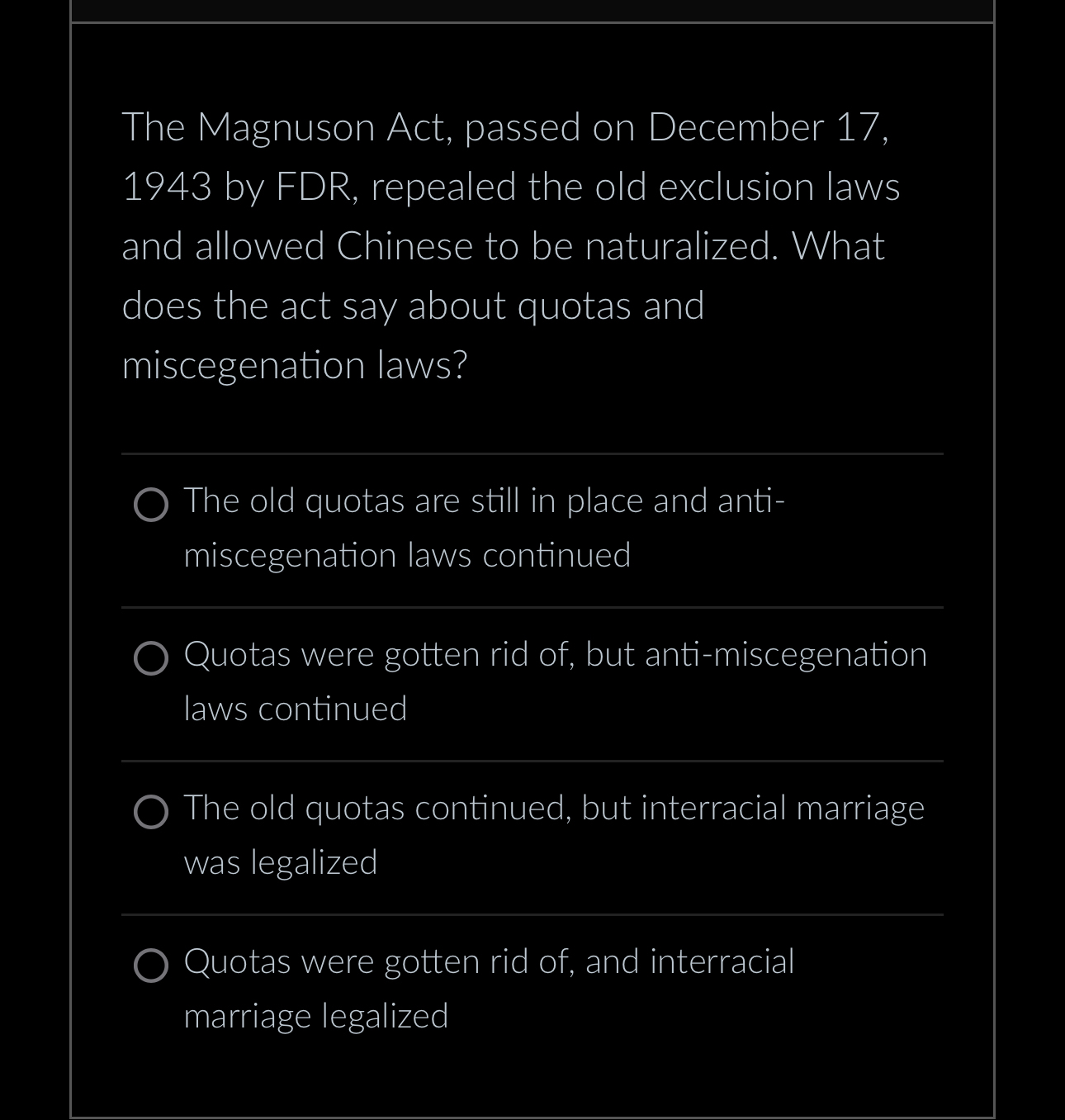 Solved The Magnuson Act, passed on December 17, 1943 ﻿by | Chegg.com
