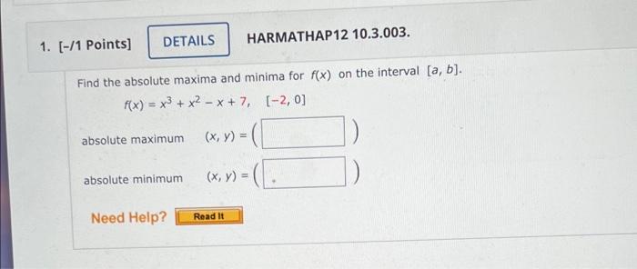 Solved Find the absolute maxima and minima for f(x) on the | Chegg.com