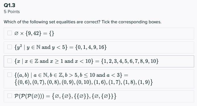 Solved 5 Points Which of the following set equalities are | Chegg.com