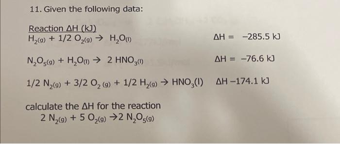 Solved 11. Given the following data: Reaction | Chegg.com