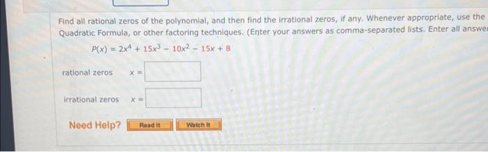 Solved ASx roun TLACHER R2ACTicr aFind all rational zeros of | Chegg.com