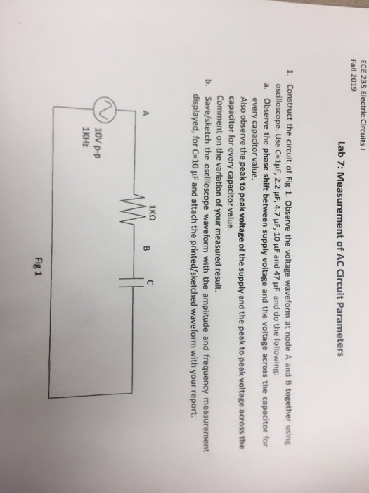 Solved ECE 235 Electric Circuits Fall 2019 Lab 7: | Chegg.com