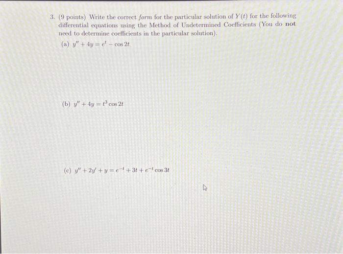 Solved Write the correct form for the particular solution of | Chegg.com