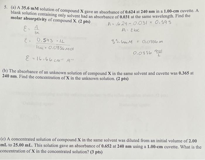 Solved 5. (a) A 35.6mM solution of compound X gave an | Chegg.com