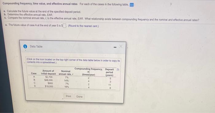Solved Compounding frequency, time value, and effective | Chegg.com