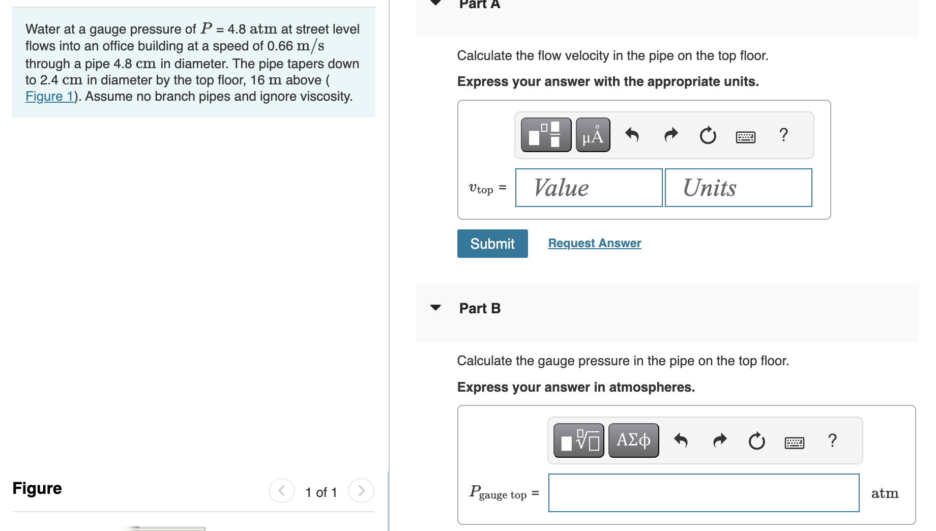 Water at a gauge pressure of P=4.8atm at street level | Chegg.com