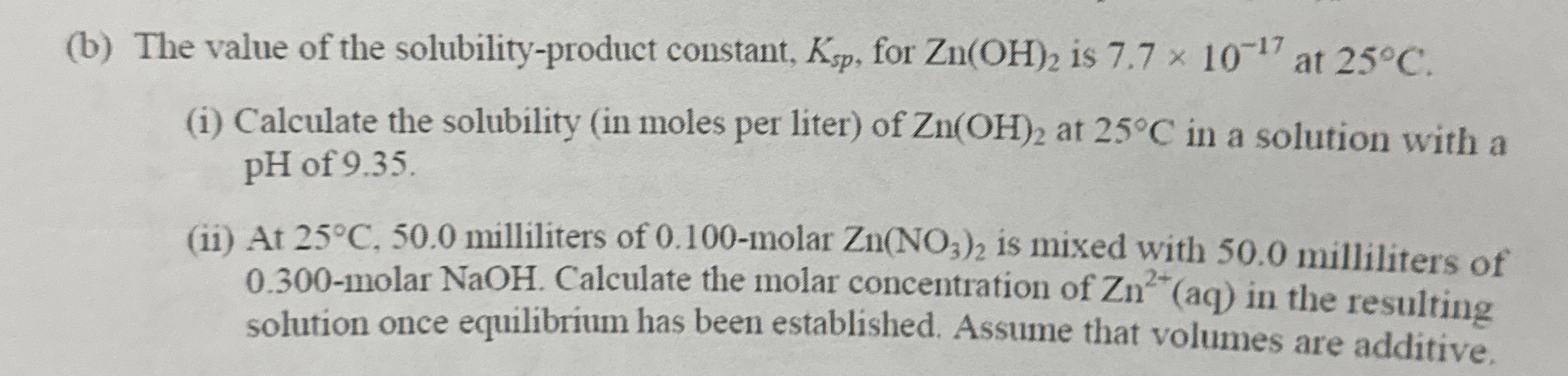 Solved (b) ﻿The value of the solubility-product constant, | Chegg.com