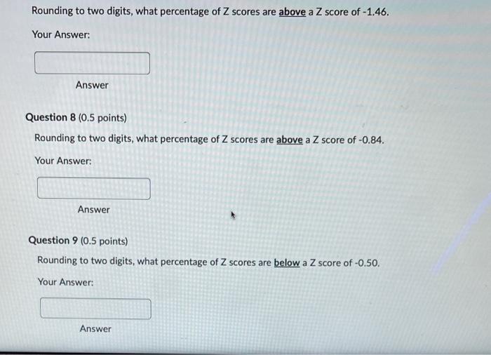 Solved Rounding to two digits, what percentage of Z scores | Chegg.com