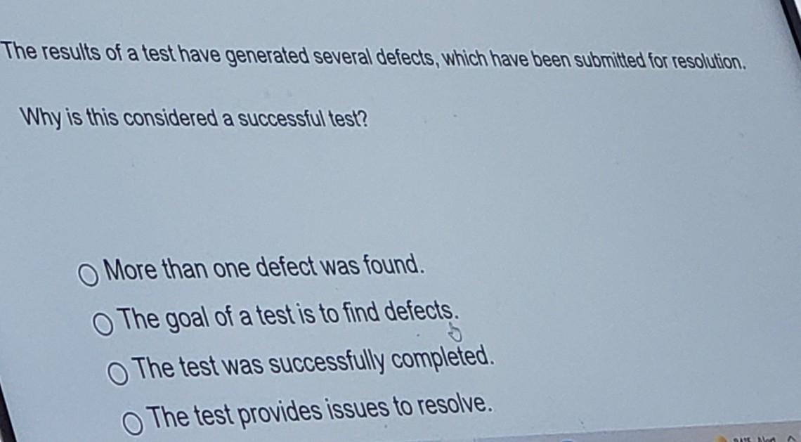 Solved The results of a test have generated several defects, | Chegg.com