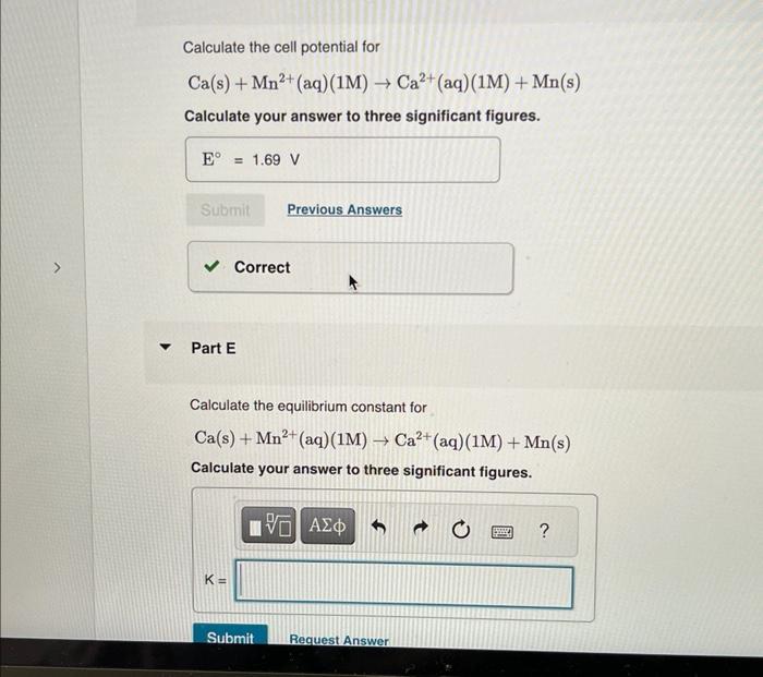 Solved Calculate the cell potential for | Chegg.com