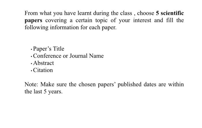From what you have learnt during the class, choose 5 | Chegg.com