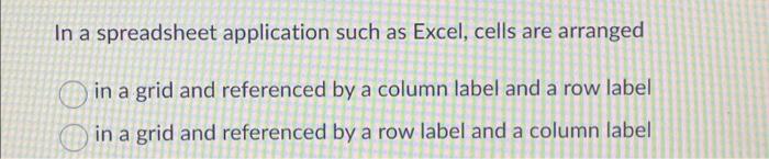 Solved In a spreadsheet application such as Excel, cells are | Chegg.com