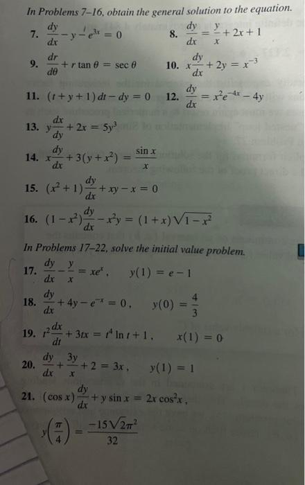Solved In Problems 7-16, obtain the general solution to the | Chegg.com
