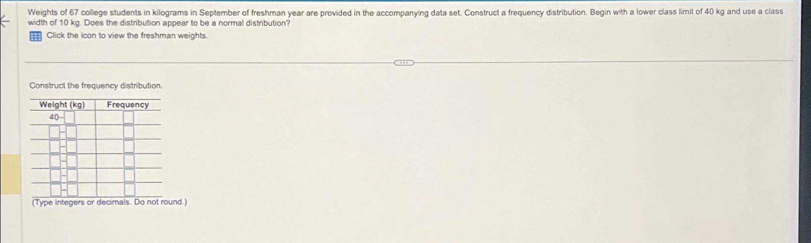 Solved width of 10kg. ﻿Does the distribution appear to be a | Chegg.com