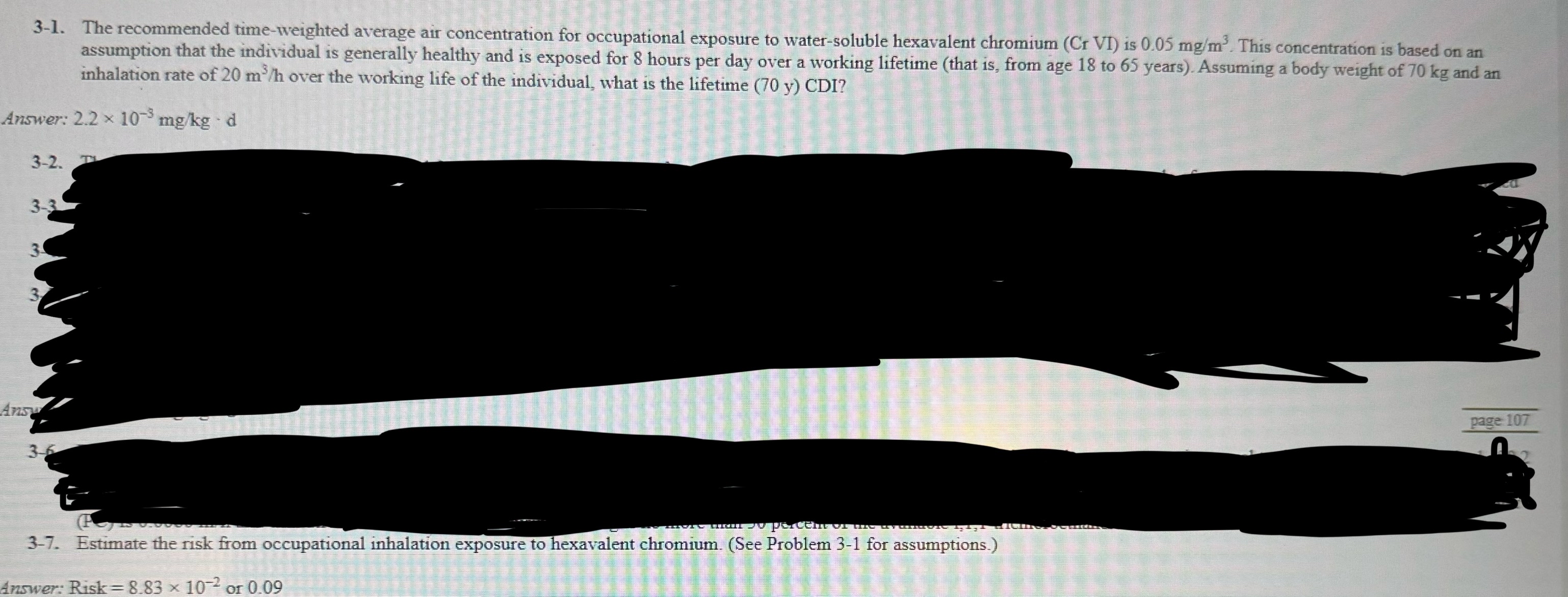 Solved 3-7. ﻿Estimate the risk from occupational inhalation | Chegg.com