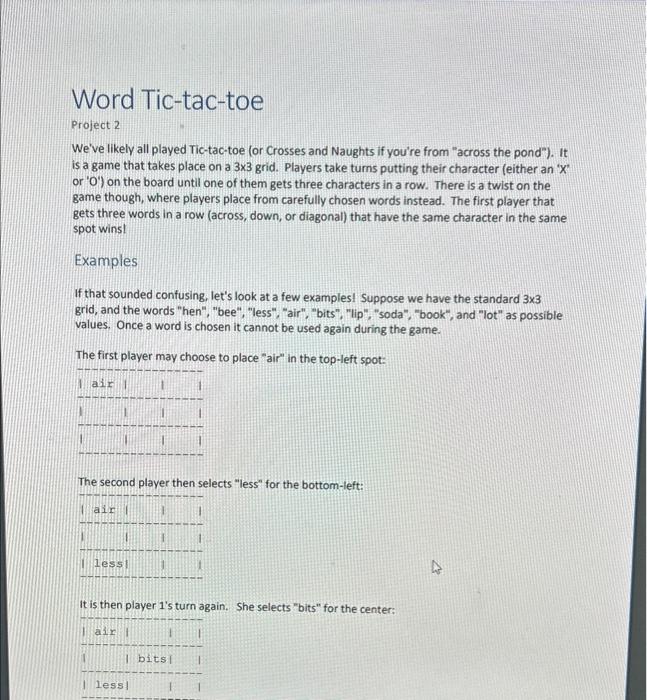 Solved vora IIC-tac-toe Project 2 We've likely all played | Chegg.com