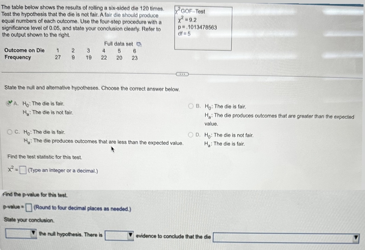 Solved The table below shows the results of rolling a | Chegg.com