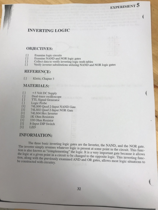 EXPERIMENT 5 INVERTING LOGIC OBJECTIVES: 0 O U | Chegg.com