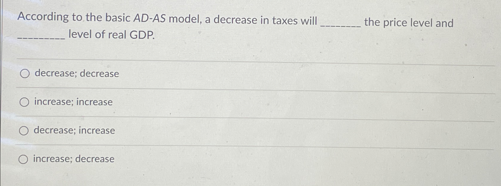 Solved According to the basic AD-AS model, a decrease in | Chegg.com