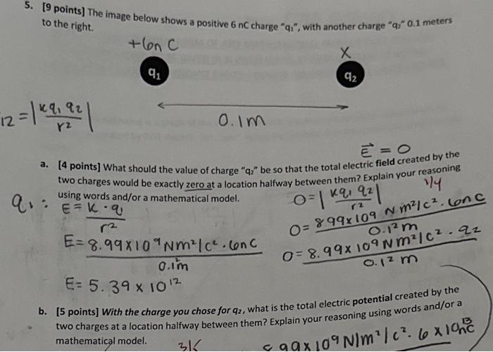Solved 5. [9 points] The image below shows a positive 6 nC | Chegg.com