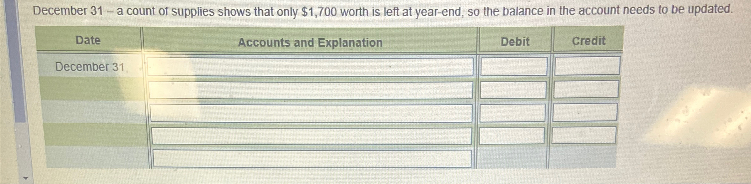 Solved December 31 - ﻿a count of supplies shows that only | Chegg.com