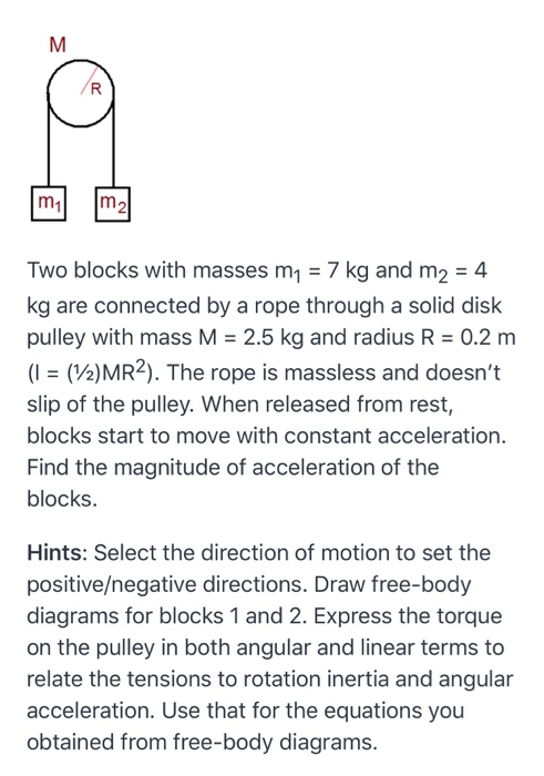 Solved Two blocks with masses m1 = 7 kg and m2 = 4 kg are | Chegg.com