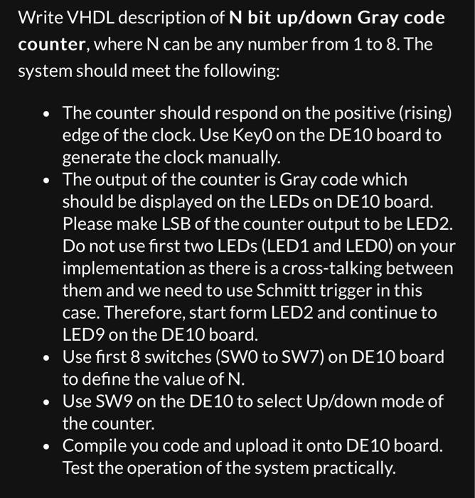 Solved Write VHDL description of N bit up/down Gray code | Chegg.com